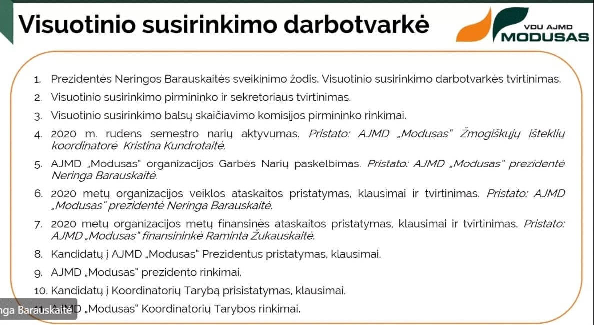 Visuotinis susirinkimas ir rinkimai - AJMD "Modusas"